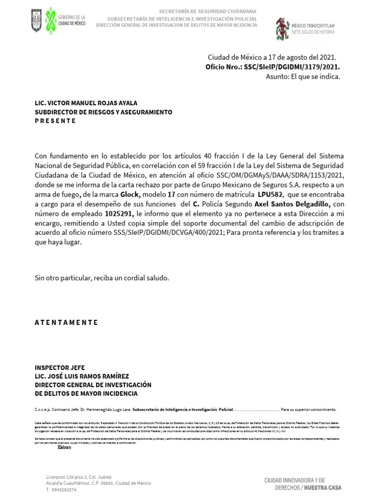 OFICIO PARA REMITIR BIENES | PDF | Policía | México