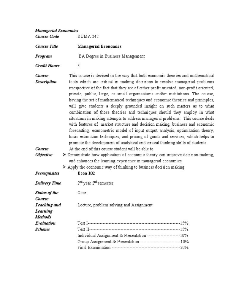 Managerial Economics | PDF | Economics | Decision Making