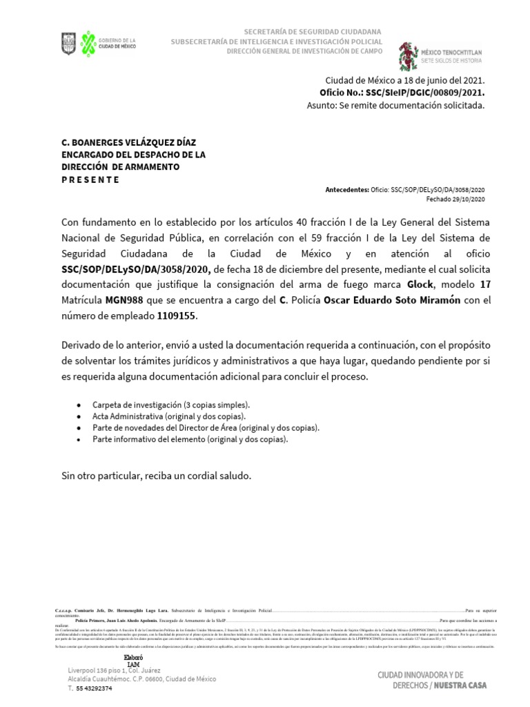 Oficio para Remitir Doc. Miramón | PDF | Policía | México