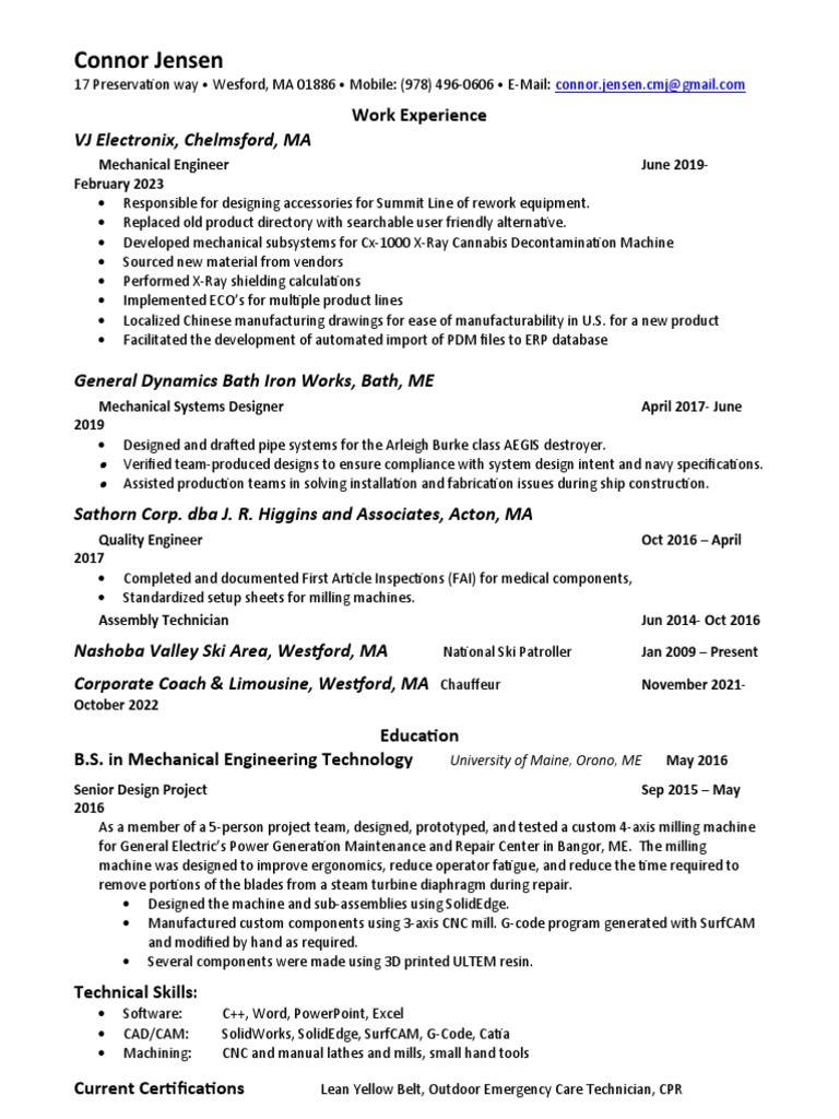 Connor Jensen Resume MARCH 2023 | PDF | Machines | Numerical Control
