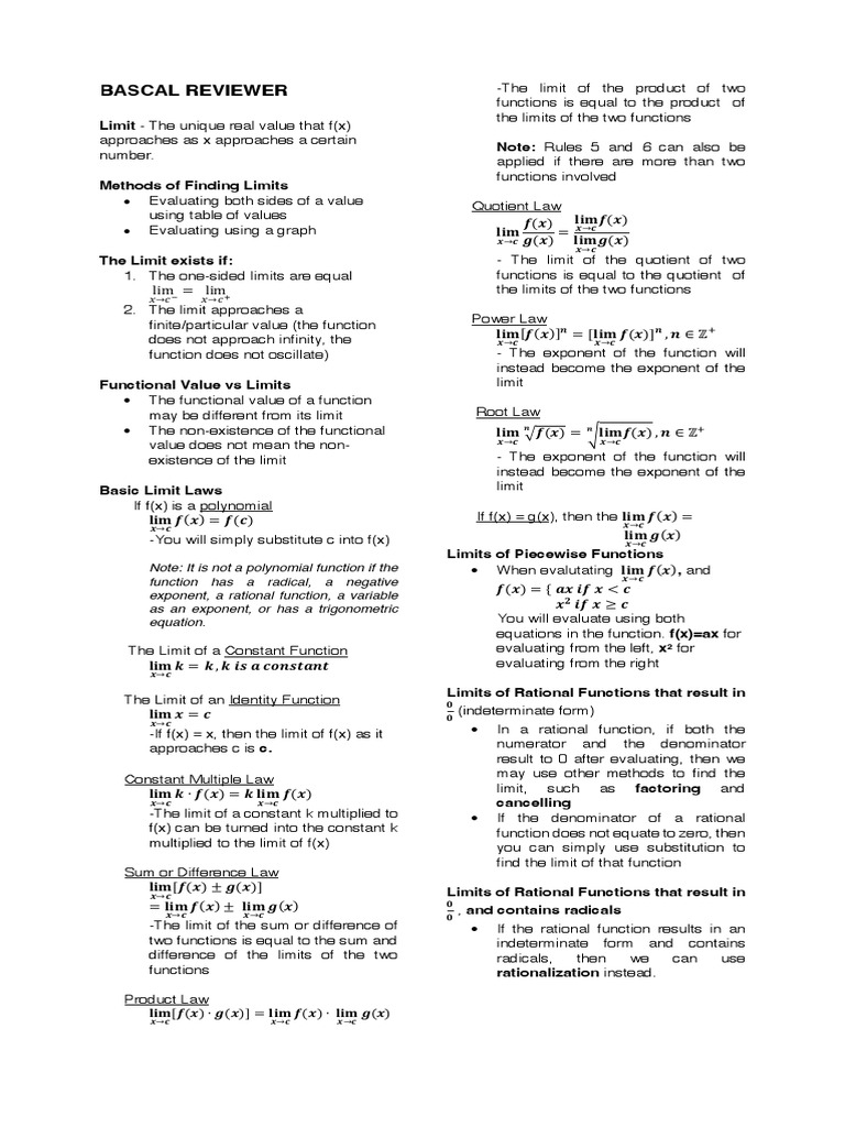 3rdQ BasCal Reviewer | PDF | Trigonometric Functions | Derivative