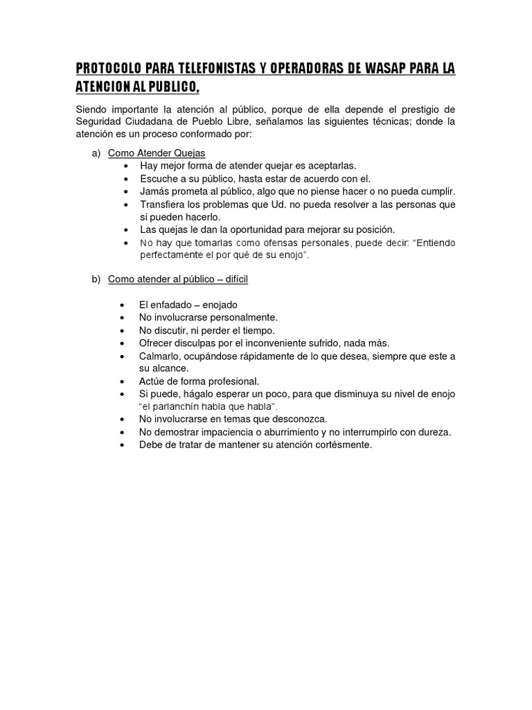 PROTOCOLOS PAAR OPERADORAS TELEFONICAS Y DE WASAP | PDF | Información
