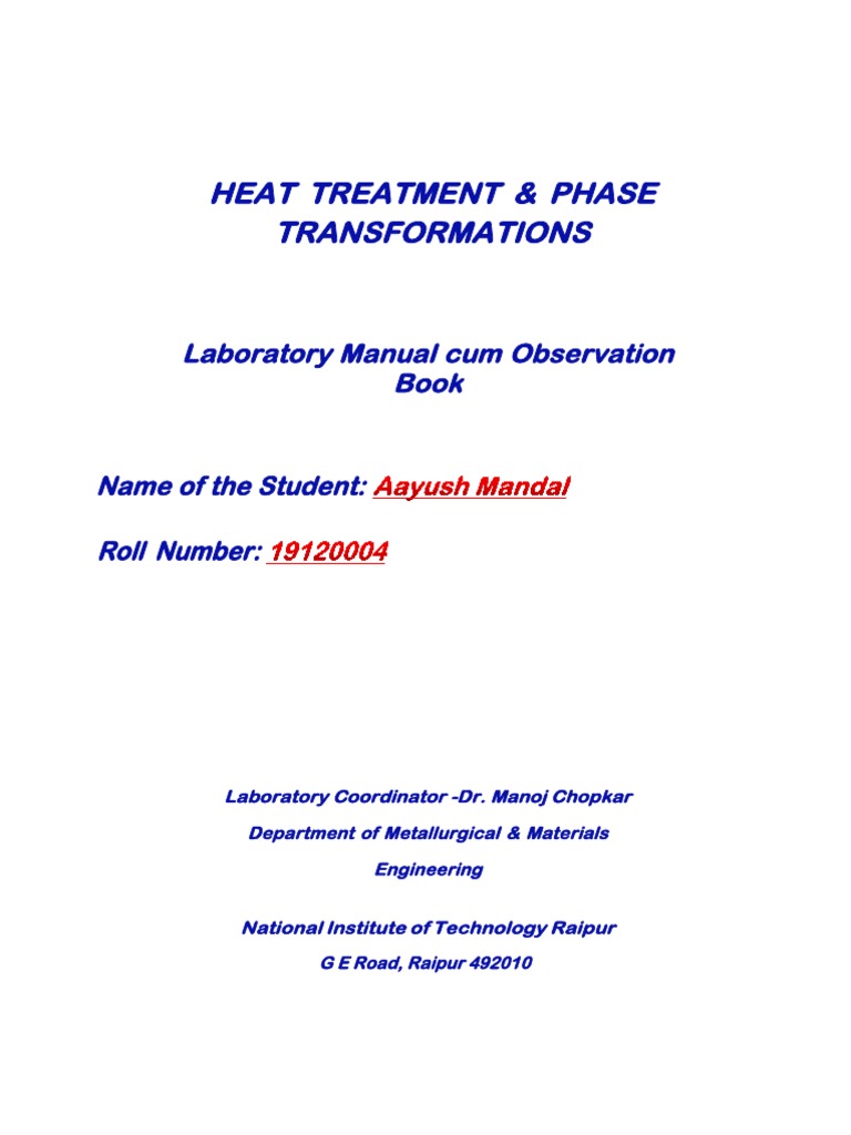 Heat Treatment & Phase Transformations: Laboratory Manual Cum Observation Book | Download Free ...
