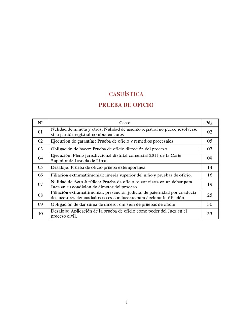 Casuística. Pruebas de Oficio. | PDF | Evidencia (ley) | Sentencia (ley)