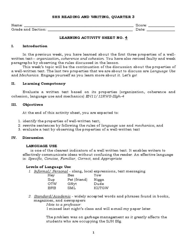 Reading and Writing Q1M4 | PDF | Comma | Punctuation