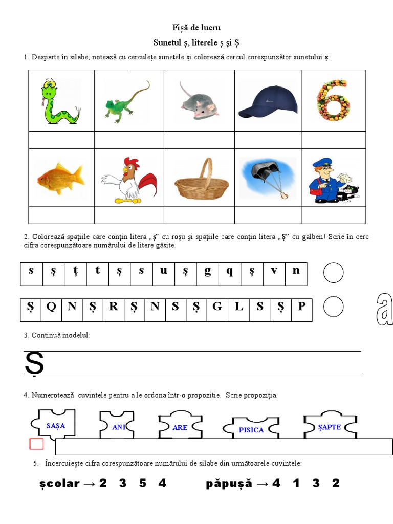 0 Fisa de Lucru Sunetul Si Literele Ș | PDF