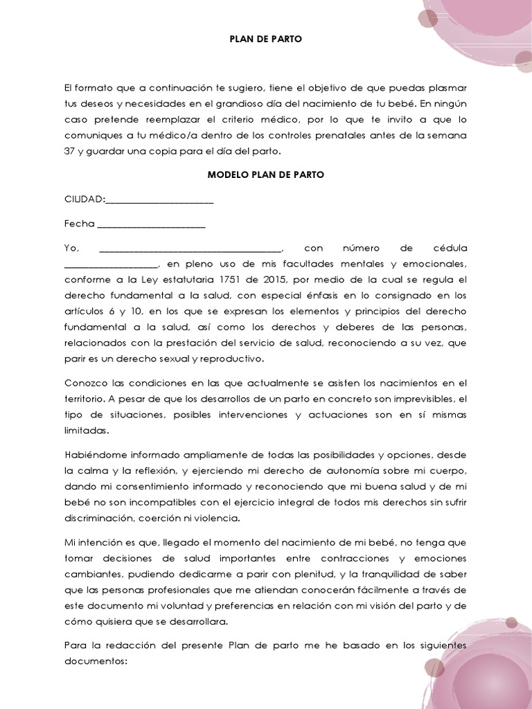PLAN DE PARTO | PDF | Parto | Salud maternal