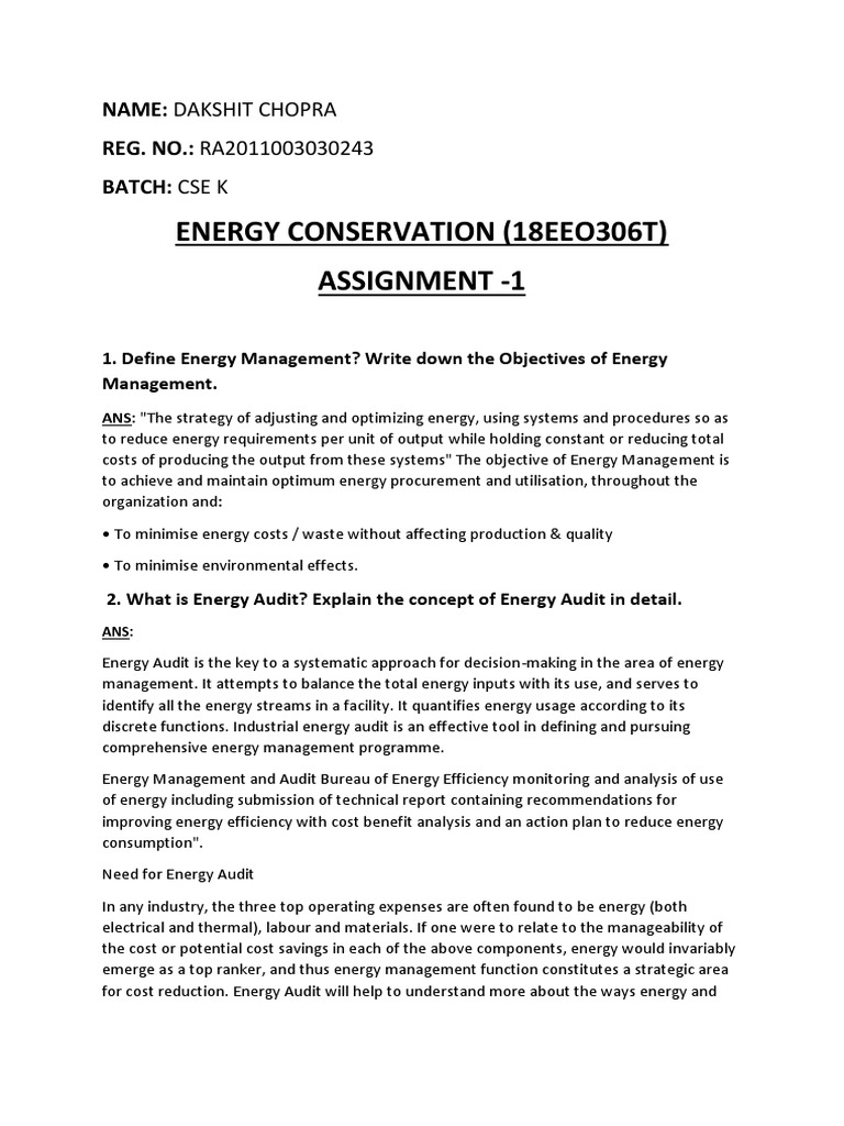 Assignment 1 Eng | PDF | Audit | Energy Conservation