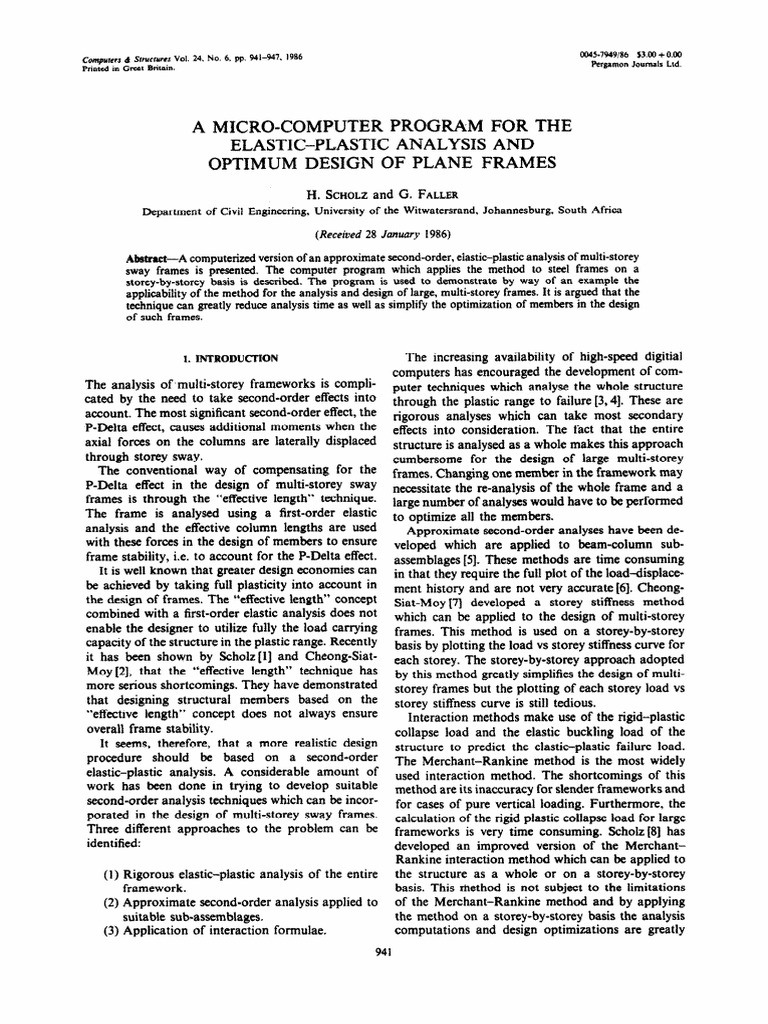 A Micro-Computer Program For The Elastic-Plastic Analysis and Optimum Design of Plane Frames ...