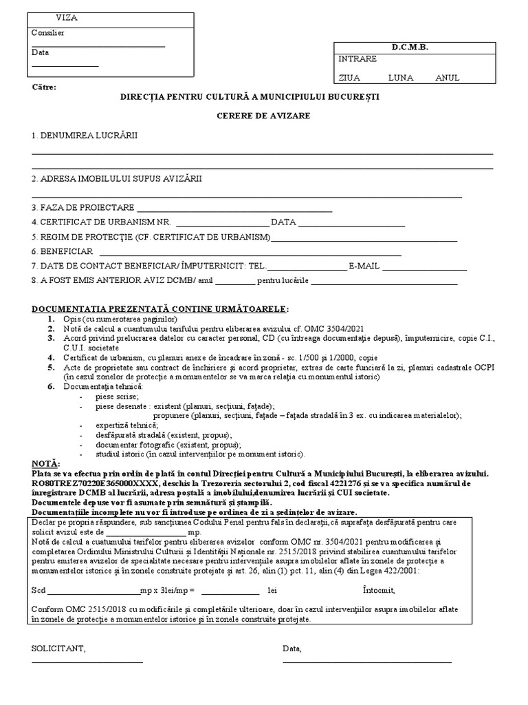 Cerere Avizare | PDF