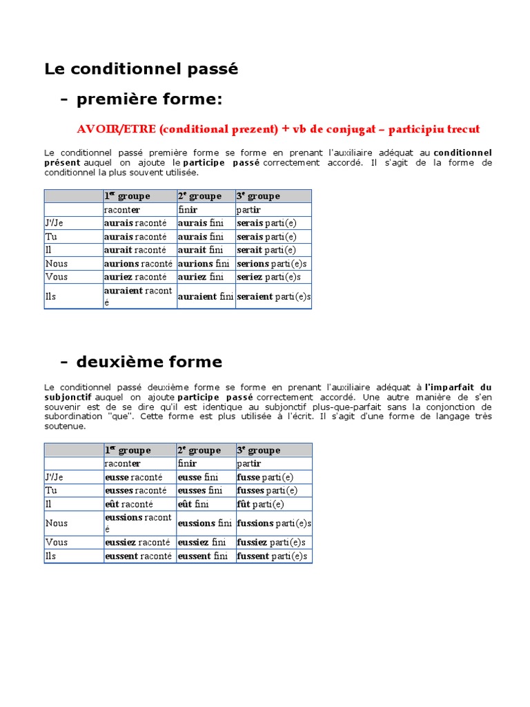 Guide du Conditionnel Passé et Plus-que-parfait | PDF | Mécanique du ...