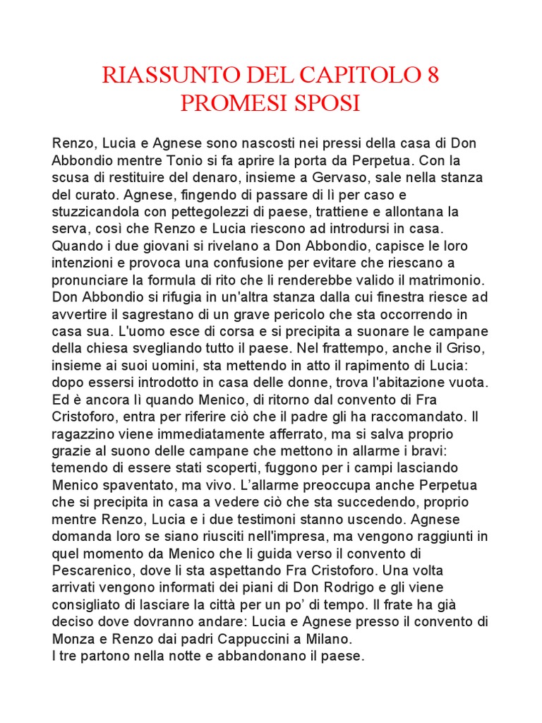 Riassunto Cap.8 Promessi Sposi | PDF