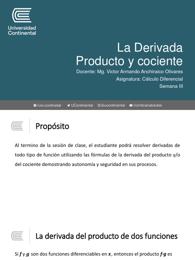 SEMANA 3 - U2-3 - La Derivada - Fórmula Del Producto y Del Cociente ...