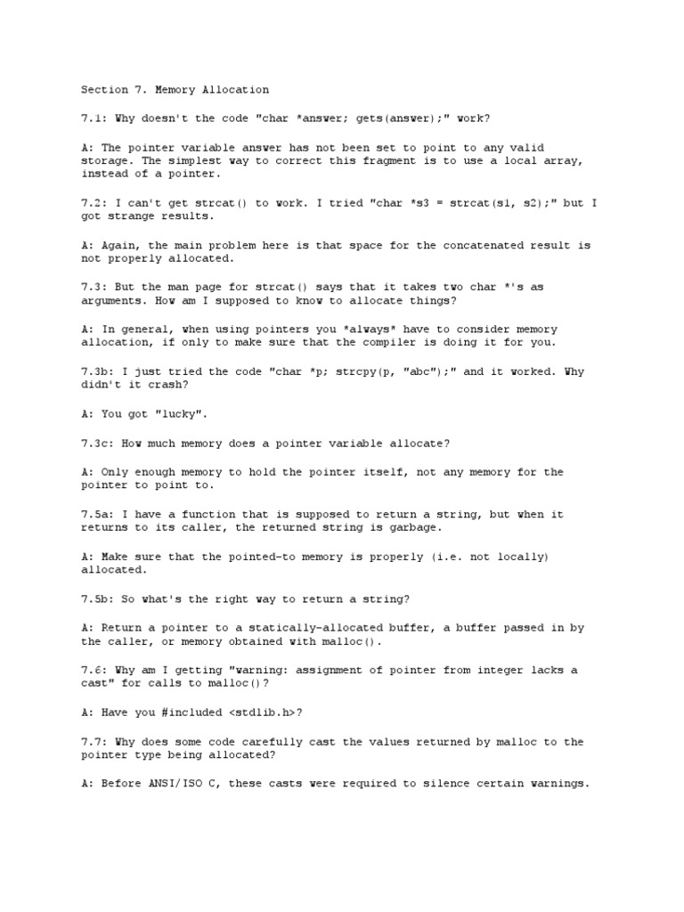 Memory Allocation Questions | PDF | Pointer (Computer Programming) | String (Computer Science)