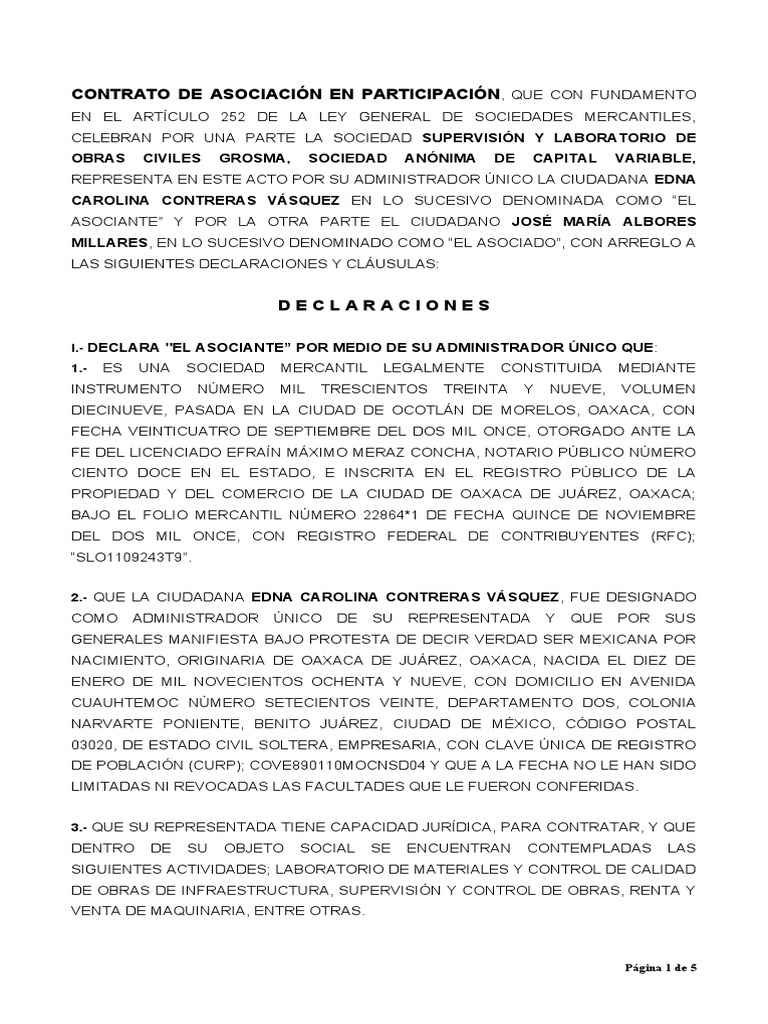 Contrato de Asociación en Participación | PDF Contrato de Asociación en Participación | PDF
