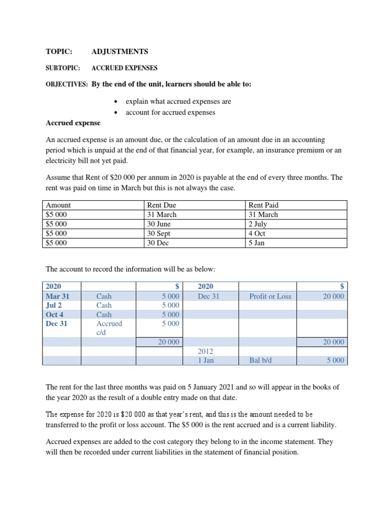 Topic: Adjustments: Subtopic: Accrued Expenses Objectives | PDF | Expense | Accrual