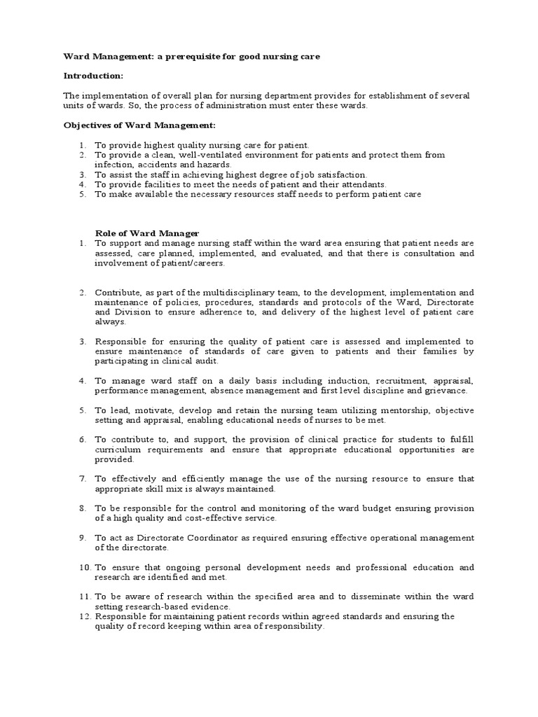 Effective Ward Management in Nursing | PDF | Nursing | Hospital