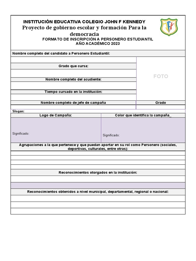 Formato de Inscripción Personero | PDF