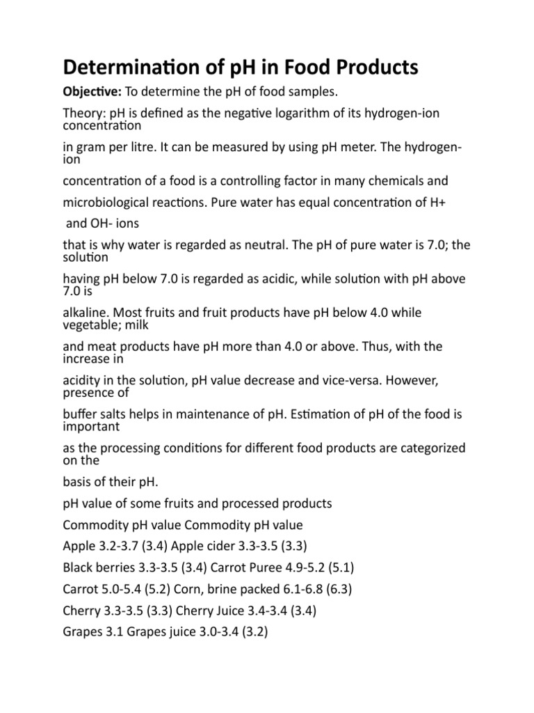Determination of PH in Food Products | PDF | Ph | Chemistry