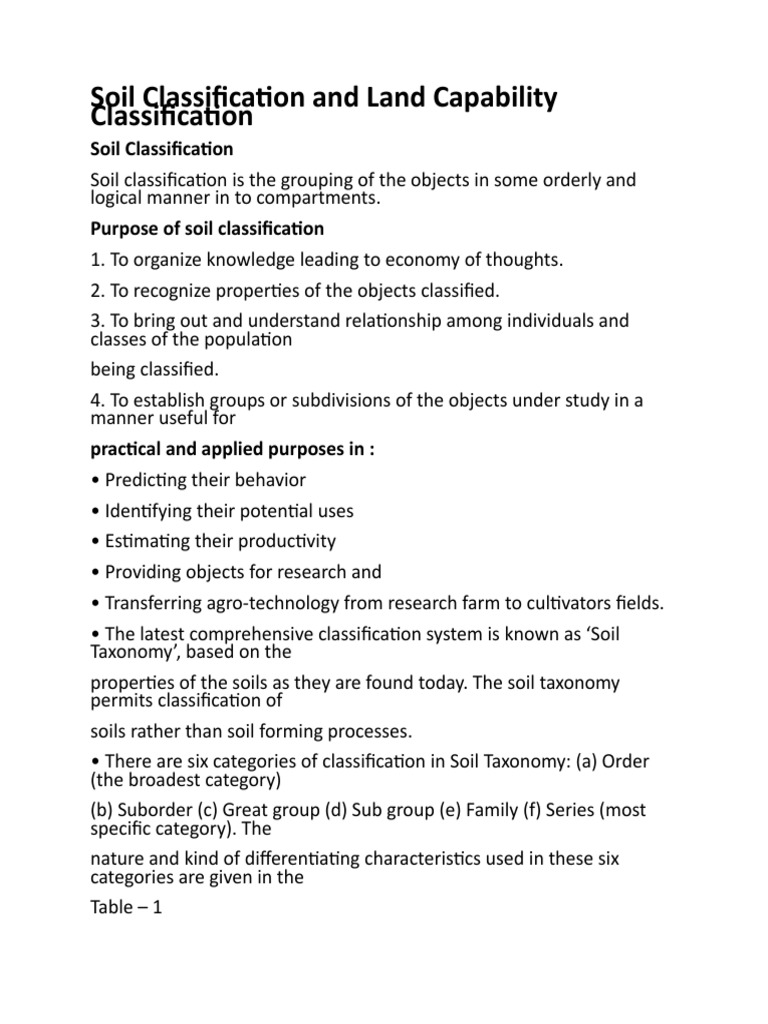 Soil Classification and Land Capability Classification | PDF | Soil ...