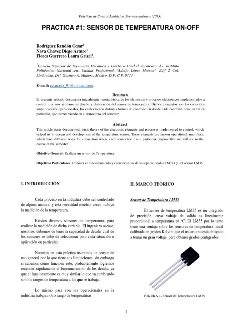 Practica 1 Control On OFF LM35 | PDF | Amplificador | Sensor
