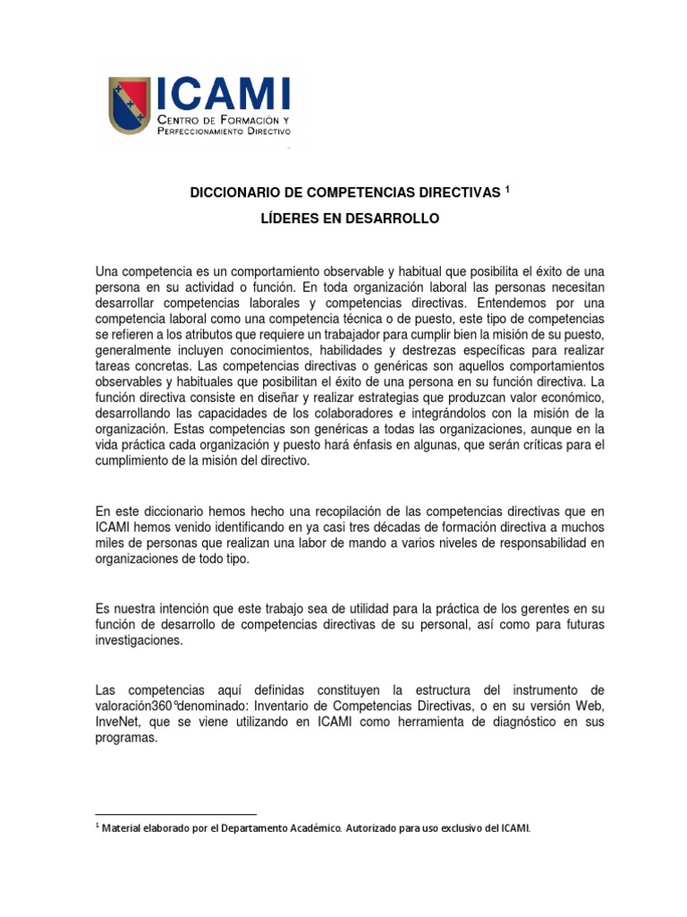 Diccionario de Competencias Directivas 2020 | PDF | Sicología ...