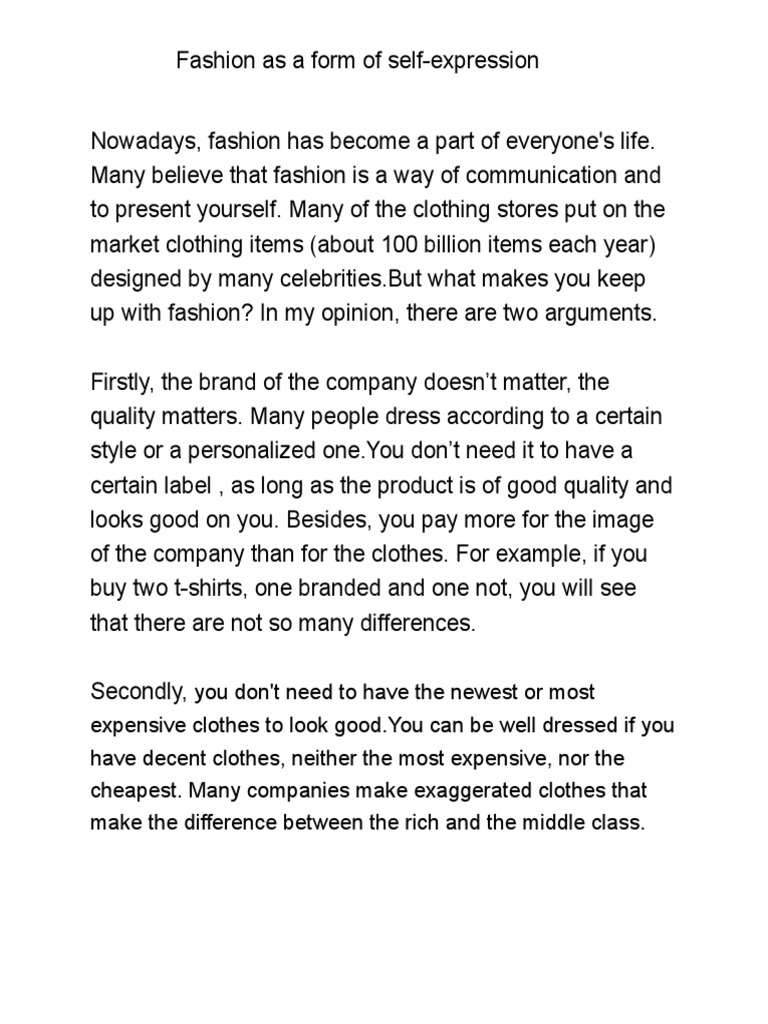 Fashion As A Form of Self Expression | PDF | Social Science