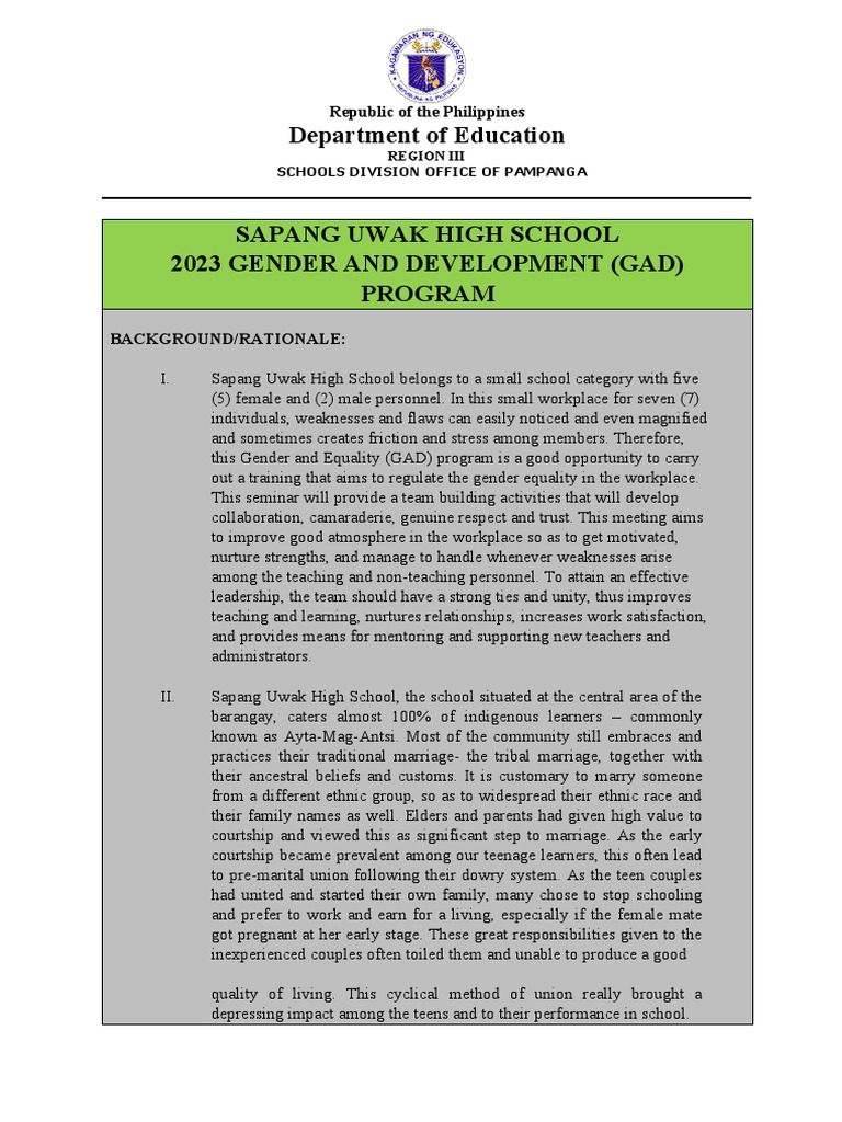 GAD Training Proposal SUHS | PDF | Sexual Harassment | Learning