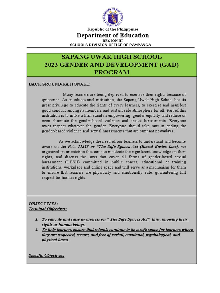 GAD Program: Safe Spaces Seminar 2023 | PDF | Sexual Harassment ...