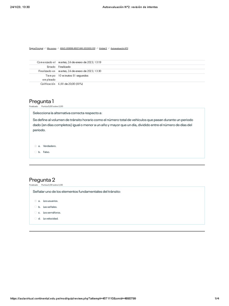 Autoevaluación N°2 - Revisión de Intentos Transporte | PDF | Infraestructura de transporte ...
