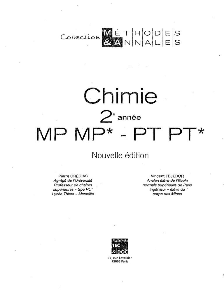 Méthodes Et Annales Chimie MP-MP - PT-PT | PDF