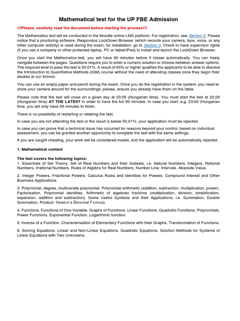 BSC Mathematical Test Instructions | PDF | Function (Mathematics ...