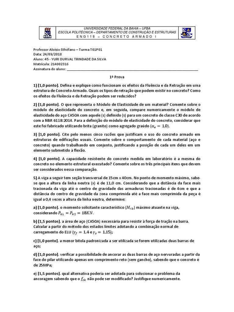 ENG 118 - 1a Prova - 2018-2 | PDF