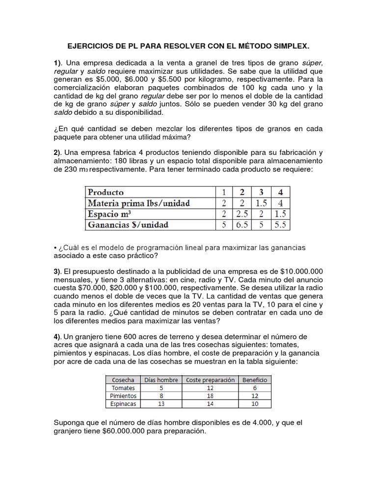 Ejercicios Método Simplex | PDF | Petróleo