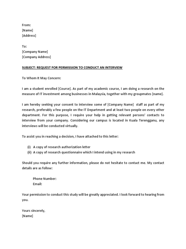 Request For Permission To Do Interview Letter EXAMPLE | PDF