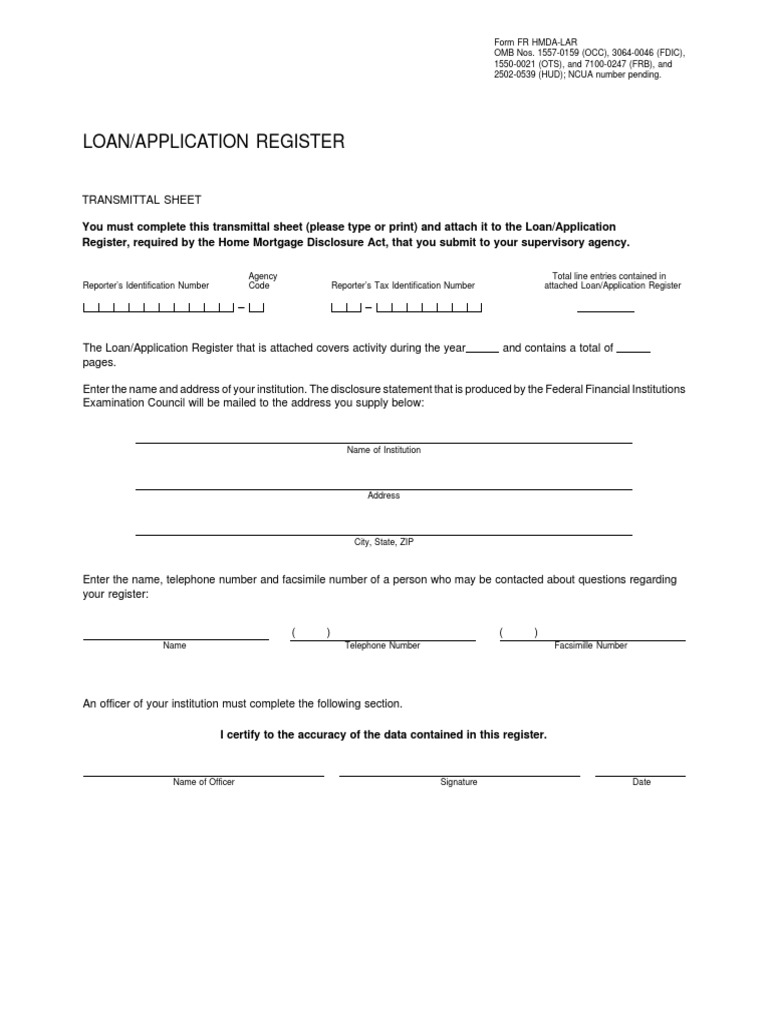HMDA Loan Application Register | PDF | Home Mortgage Disclosure Act ...