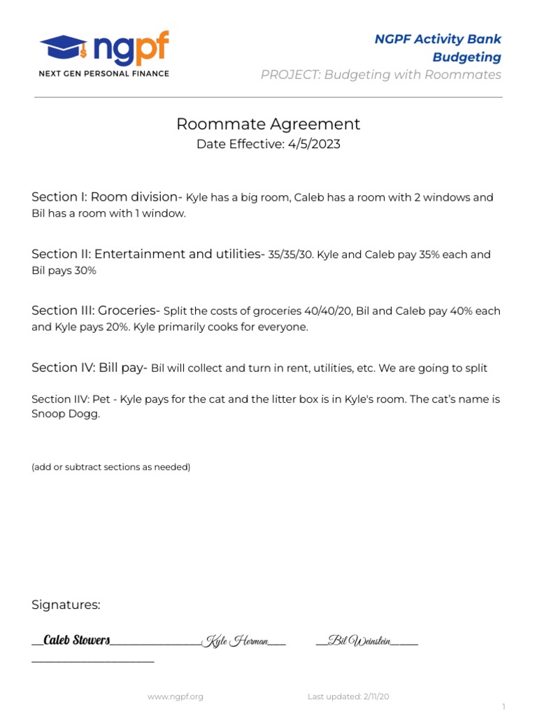 Roommate Budgeting Agreement | PDF