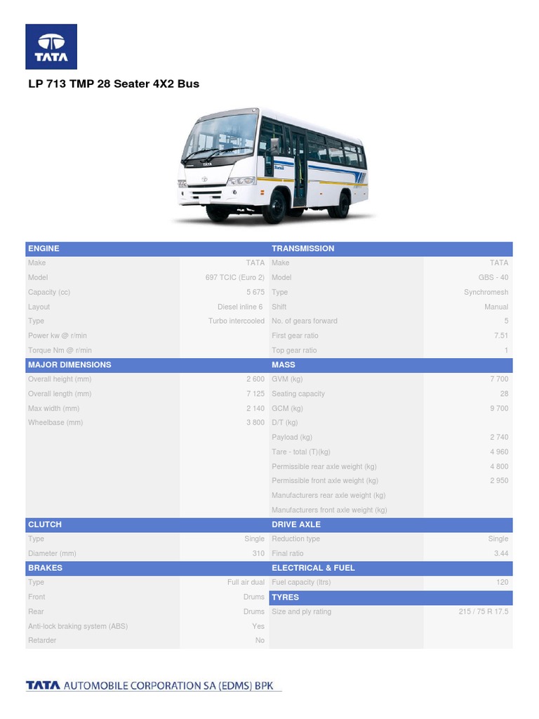 LP 713 TMP 28 Seater 4X2 Bus | PDF | Manual Transmission | Wheeled Vehicles