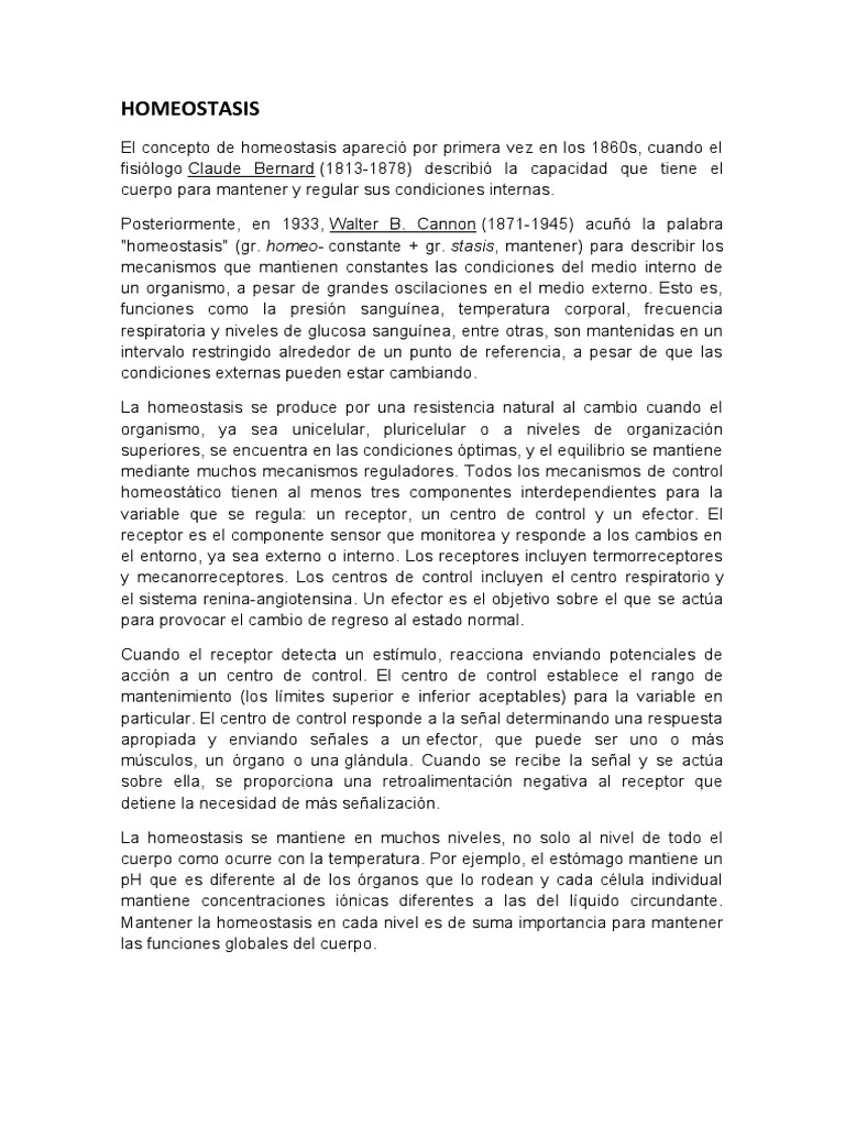 HOMEOSTASIS | PDF | Homeostasis | Realimentación