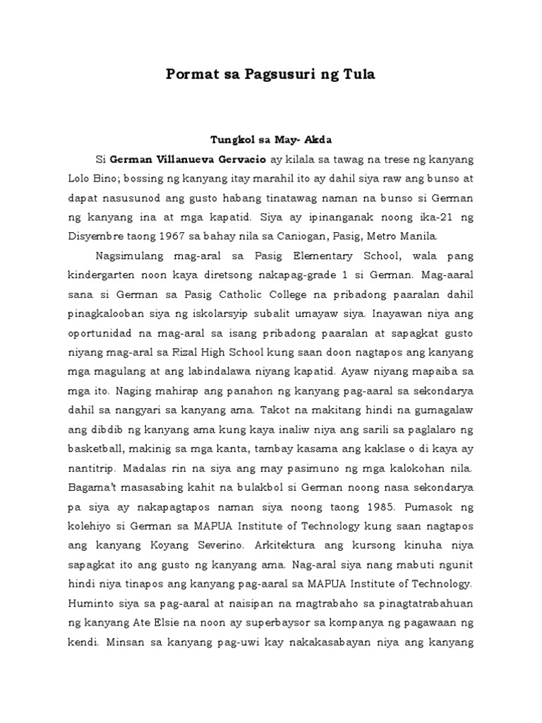 Pormat Sa Pagsusuri NG Tula | PDF