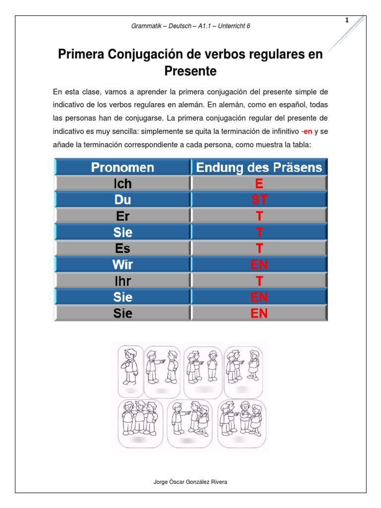 6 Clase de Alemán A1 1 Primera Conjugación de Verbos Regulares en ...