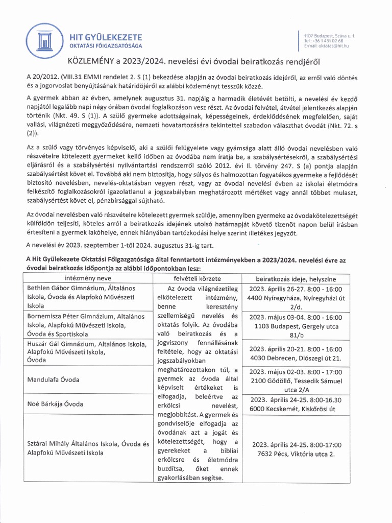 Beiratkozas Ovoda | PDF