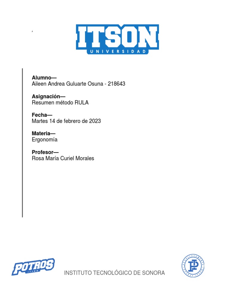 AI-10. Resumen Método RULA | PDF | Factores humanos y ergonomía