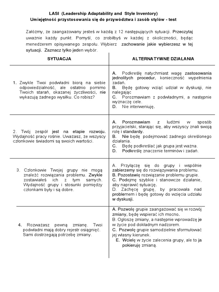 LASI (Leadership Adaptability and Style Inventory) Umiejętność ...