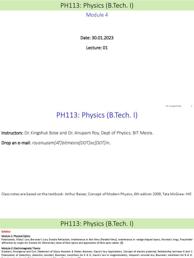 Lecture1 PH113 Module4 | PDF | Electromagnetic Radiation | Waves