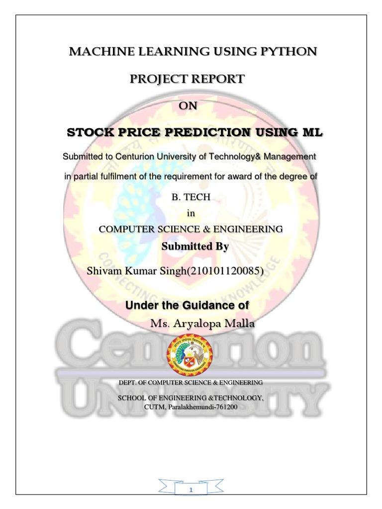 Machine Learning Using Python Project Report: Stock Price Prediction Using ML | PDF | Technical ...