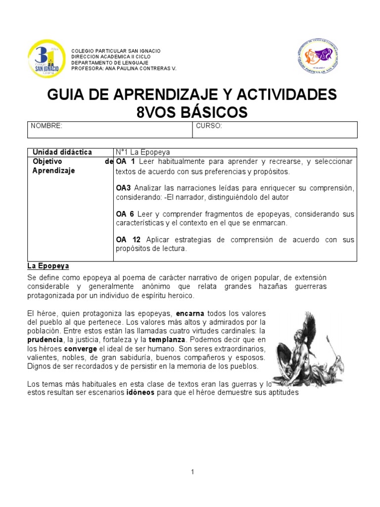 Guía de aprendizaje sobre la epopeya | PDF