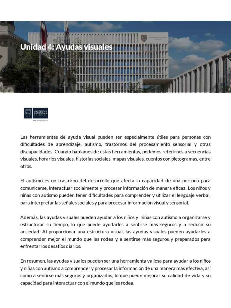 Unidad 4 Ayudas Visuales | PDF | Espectro autista | Aprendizaje