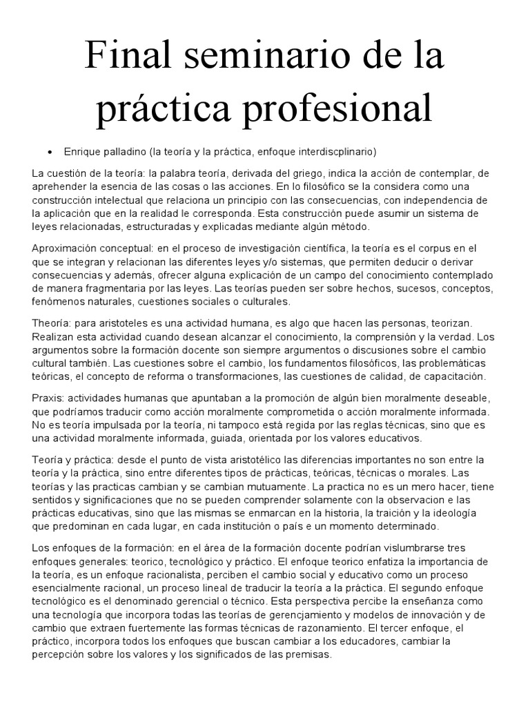 Final Seminario de La Práctica Profesional | Descargar gratis PDF | Aprendizaje | Conocimiento