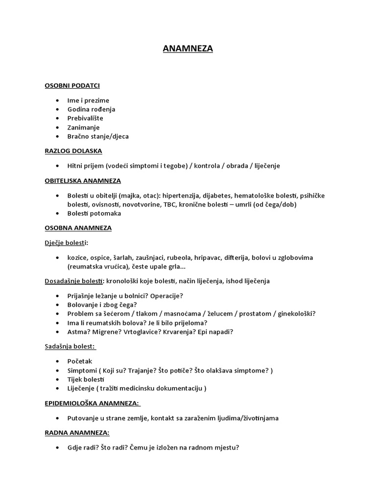 Anamneza, Opci Status, Fizikalni Pregled | PDF